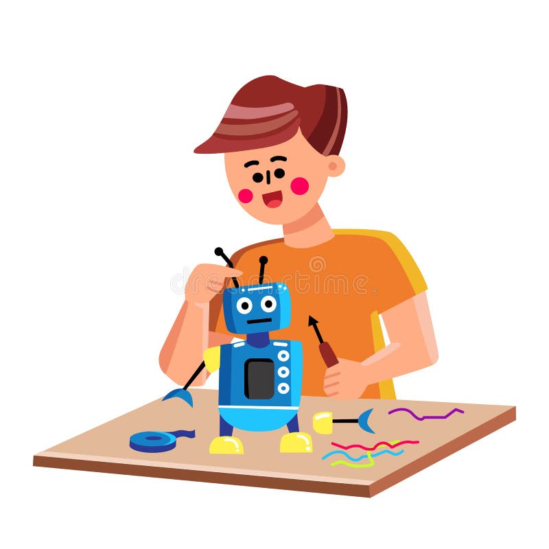 Child Building or Repairing Mechanic Robot Vector Stock Vector ...