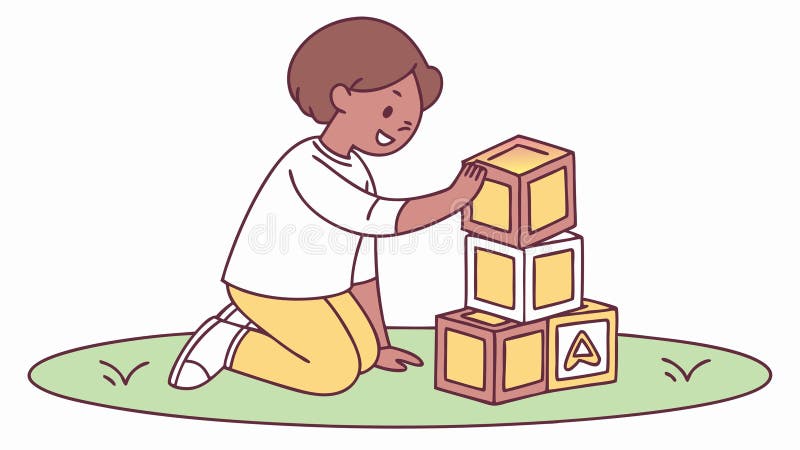 Child Building with Wooden Blocks, Developmental Play, Vector Design ...