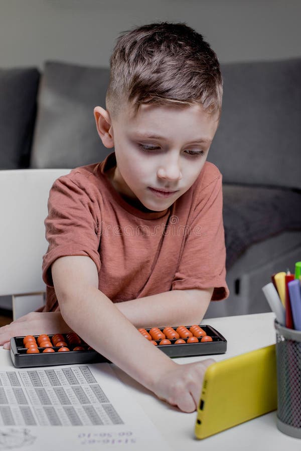 Child Calculates an Arithmetic Problem Orally. Mental Arithmetic Stock ...