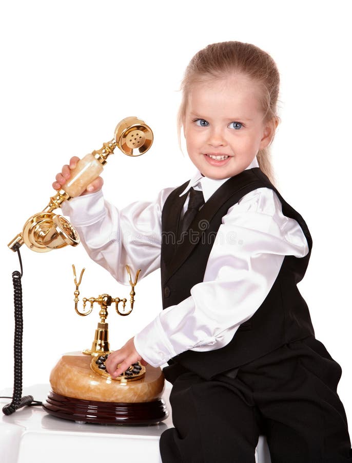 Child Talking by Telephone. Stock Photo - Image of receiver, speak ...
