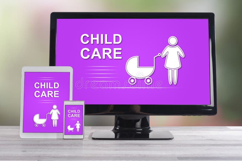 Child Care Concept on Different Devices Stock Photo - Image of care ...