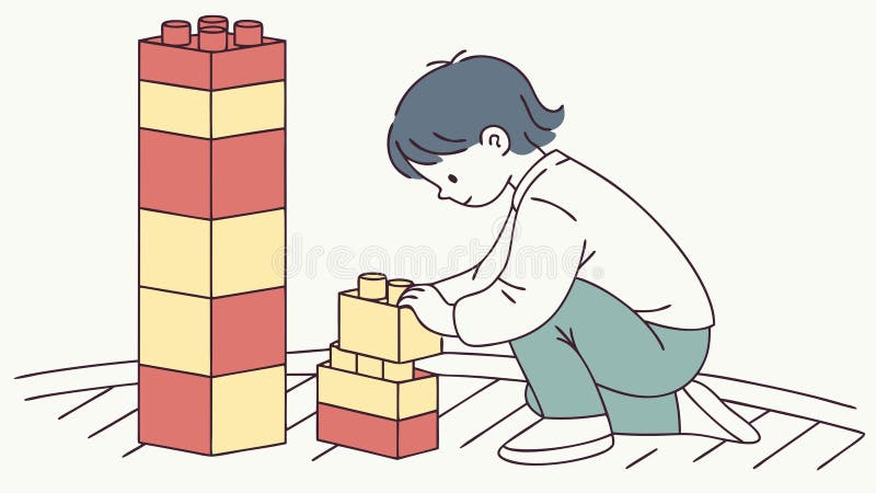 Child Carefully Stacking Colorful Building Blocks, Vector Design Generative AI Stock Vector ...