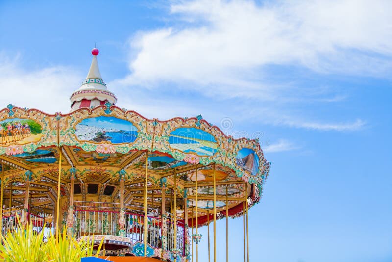 Child Carousel with Sky Background. Stock Photo - Image of carnival ...