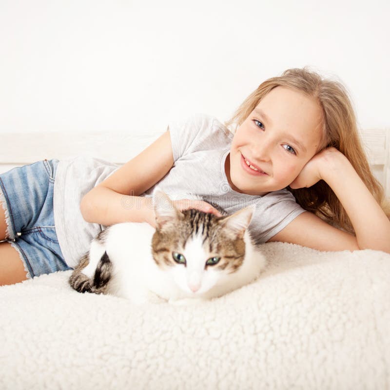 Child with cat stock image. Image of children, childhood - 92834171