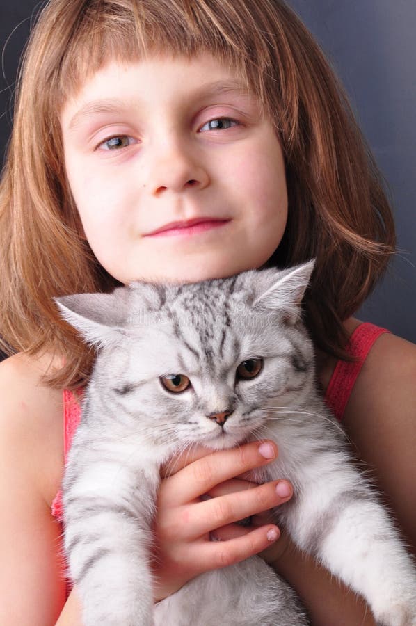 Child and cat stock image. Image of face, pets, close - 30831091