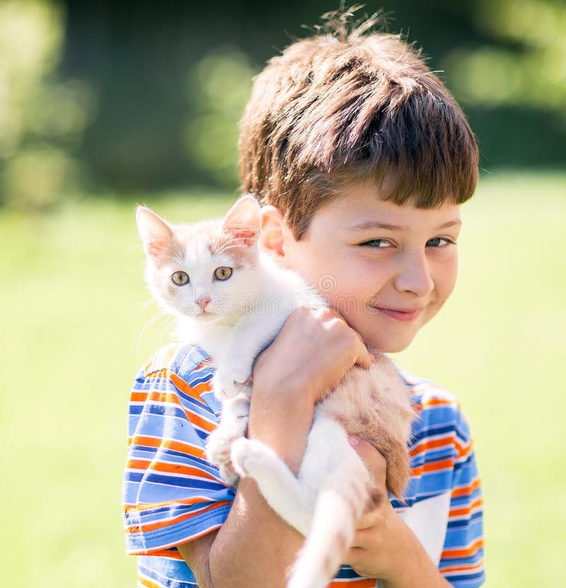 Portrait of a Little Girl with a Cat. Child and Pet Stock Photo - Image ...