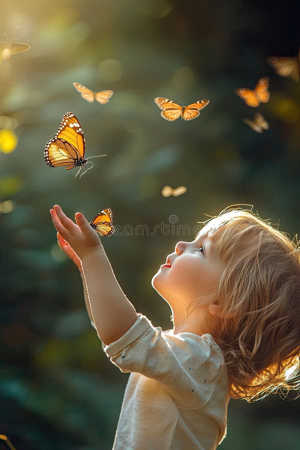 A Child Catches a Butterfly. Selective Focus Stock Image - Image of ...