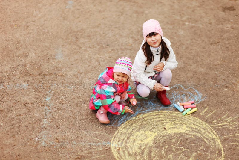 The child and chalk. stock image. Image of people, sidewalk - 70132637