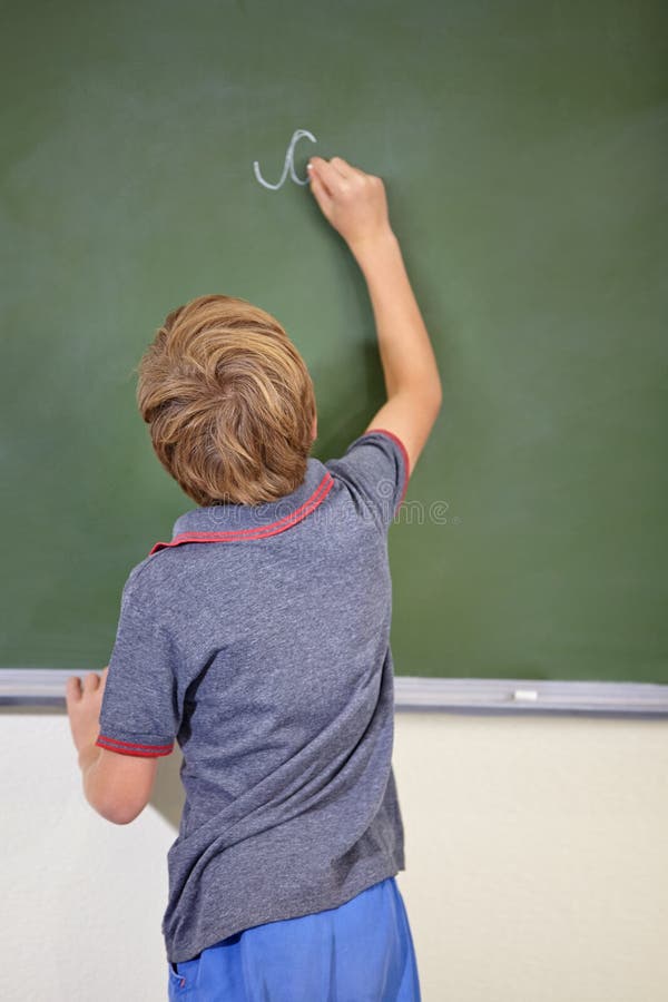 Child, Chalkboard and School Writing with Education, Cursive and Answer ...