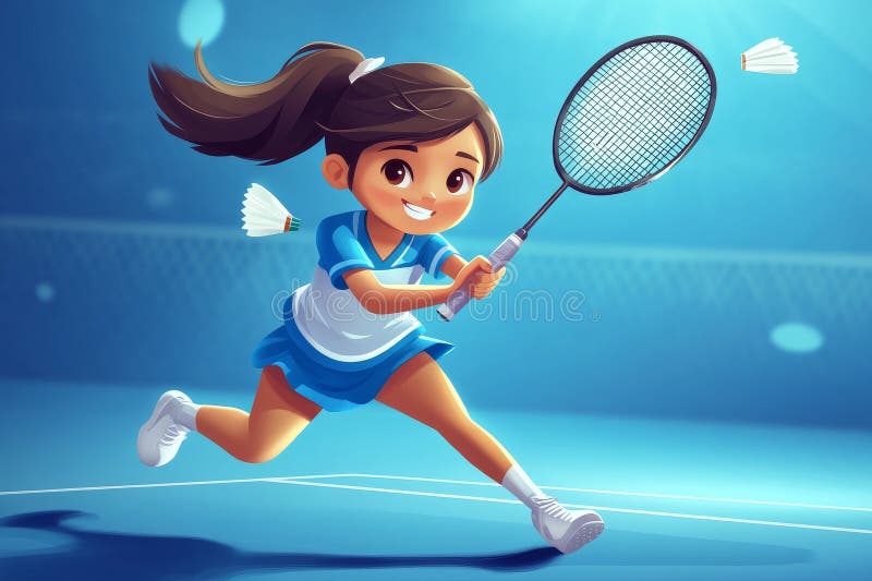 Child Character Enjoying a Game of Badminton in an Animated Style Stock ...