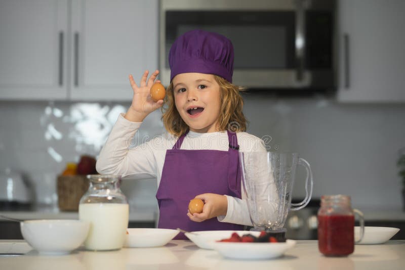 Child Chef Isolated on Blue. Funny Little Kid Chef Cook Wearing Uniform ...