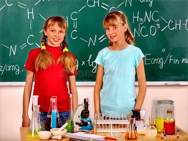 Child in chemistry class stock image. Image of mask, female - 65148475
