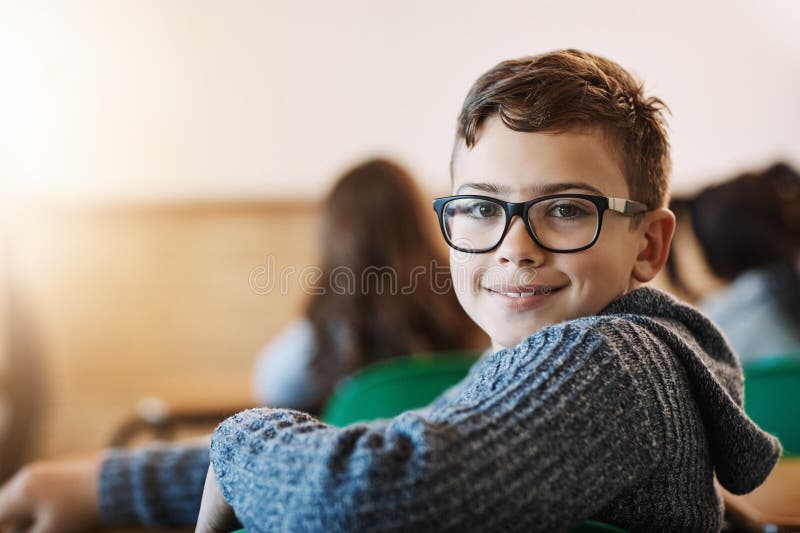 Child, Classroom and Portrait of Face with Glasses for Education ...