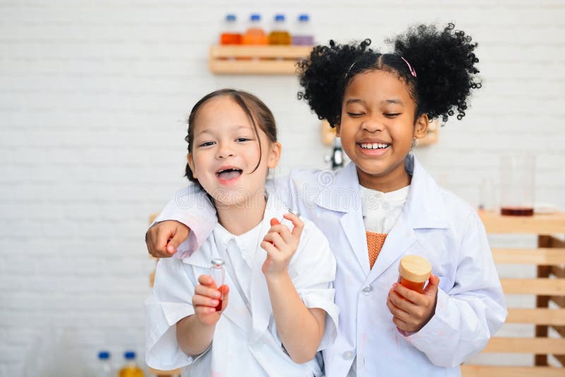 Child in Classroom at School, Kid Dressed Science Lab Coat. Science ...