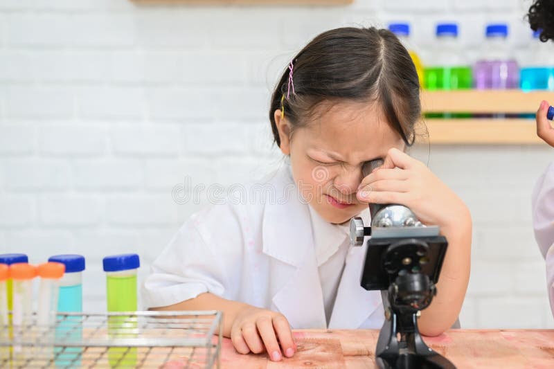 Child in Classroom at School, Kid Dressed Science Lab Coat, Science ...