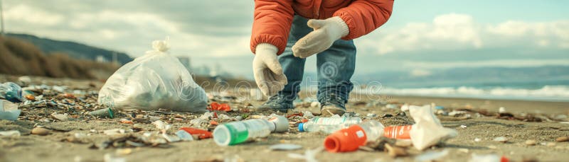 Child Cleaning Plastic Waste from Beach, Promoting Environmental ...