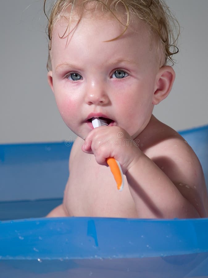 Child cleans teeth stock photo. Image of blue, baby, teeth - 7530300