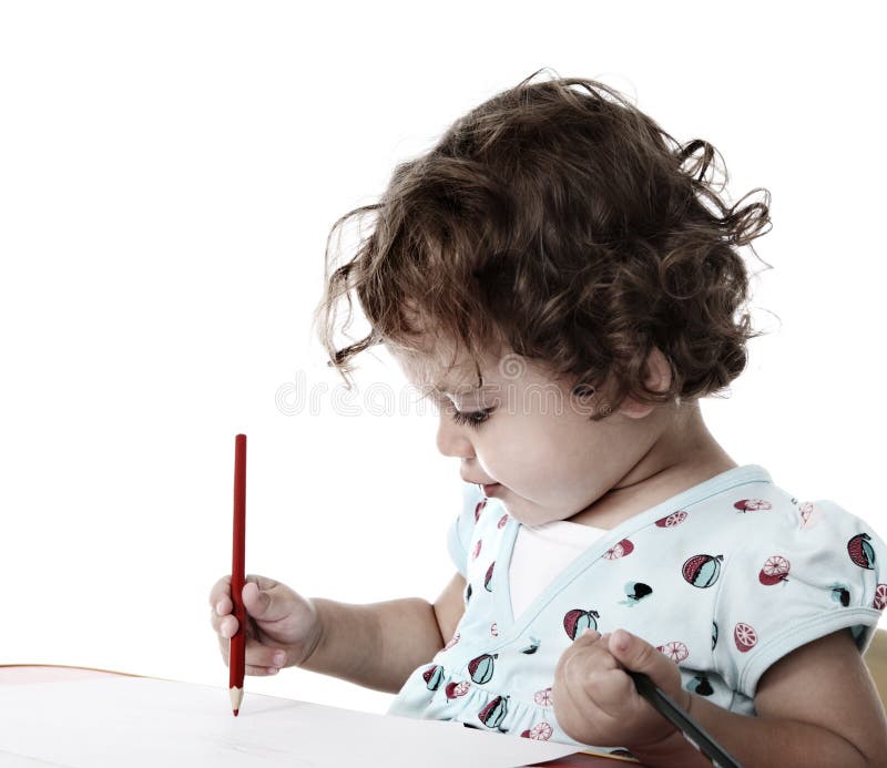 Child with colored pencils stock image. Image of curly - 16575567