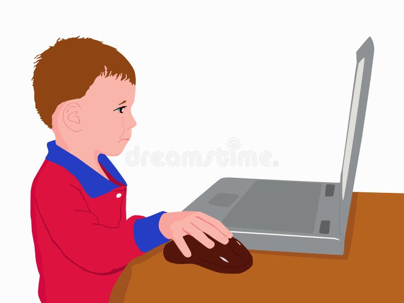 Sketch of a Kid Using Computer Stock Illustration - Illustration of ...