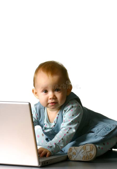 The child with a computer stock image. Image of clothing - 3574963