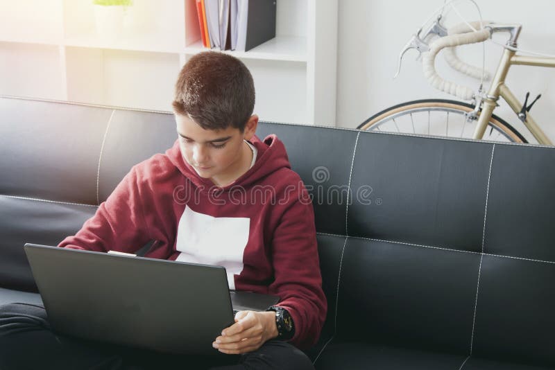 Child with computer laptop stock image. Image of home - 82117717