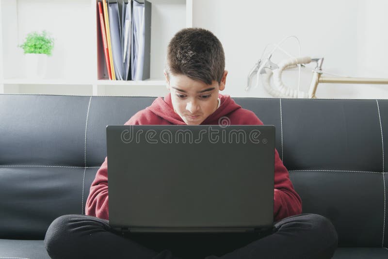 Child with computer laptop stock image. Image of home - 82117717