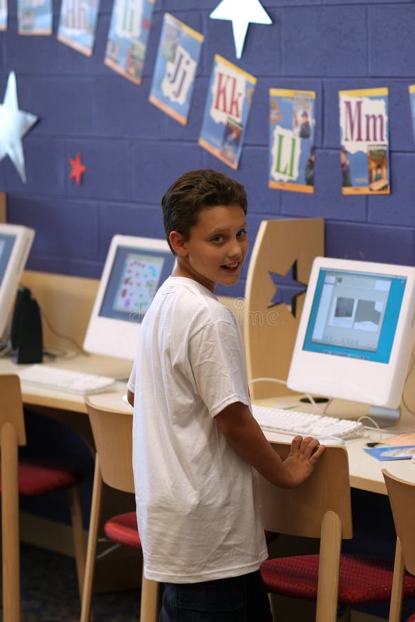 Child and Computers in School Stock Image - Image of desks, library ...