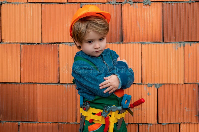 Child Construction Worker. Little Boy To Use Carpenter Tools and ...