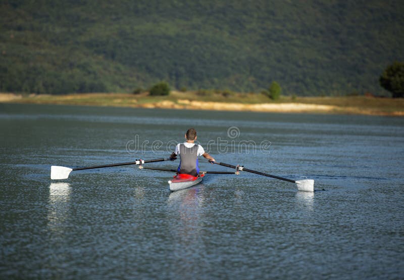 Child in the Course of Rowing on Single Stock Image - Image of focus ...