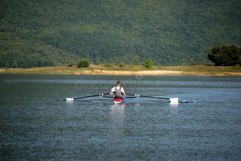Child in the Course of Rowing on Single Stock Image - Image of compete ...