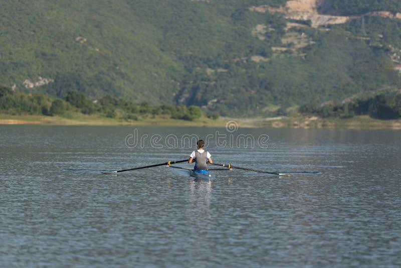 Child in the Course of Rowing on Single Stock Image - Image of paddle ...