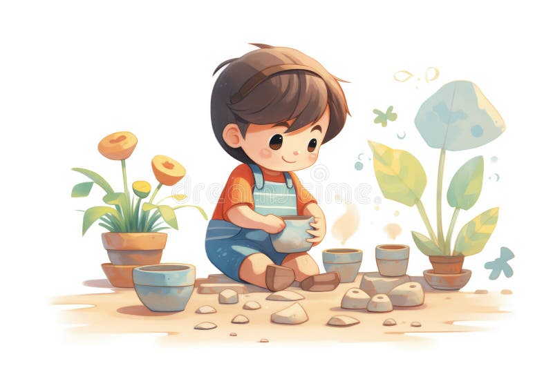 Child Crafting Clay Pot, Playing Potter Stock Image - Image of playing ...