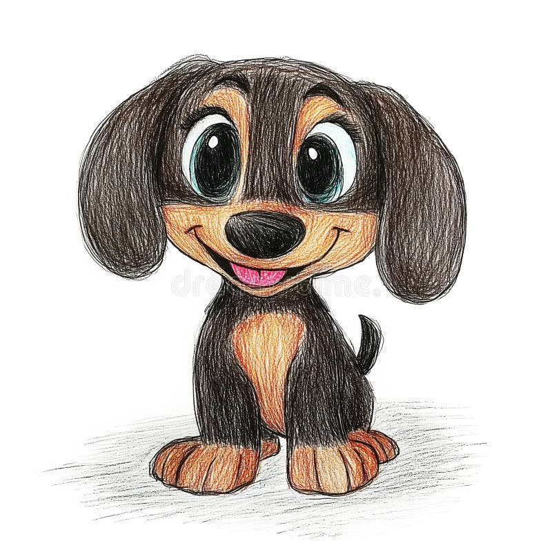 Child Crayon Drawing of Dog Isolated Stock Illustration - Illustration ...