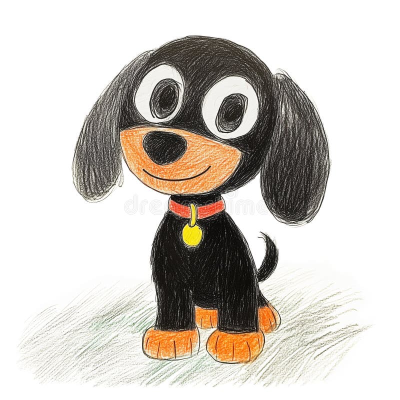 Child Crayon Drawing of Dog Isolated Stock Illustration - Illustration ...