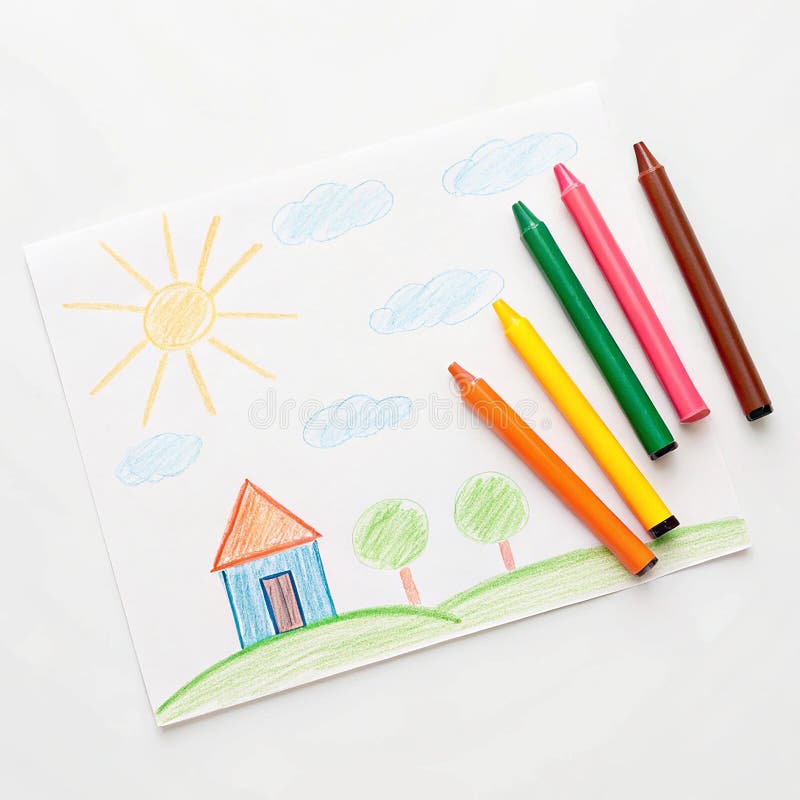 Child Crayon Drawing on White Background Stock Illustration ...