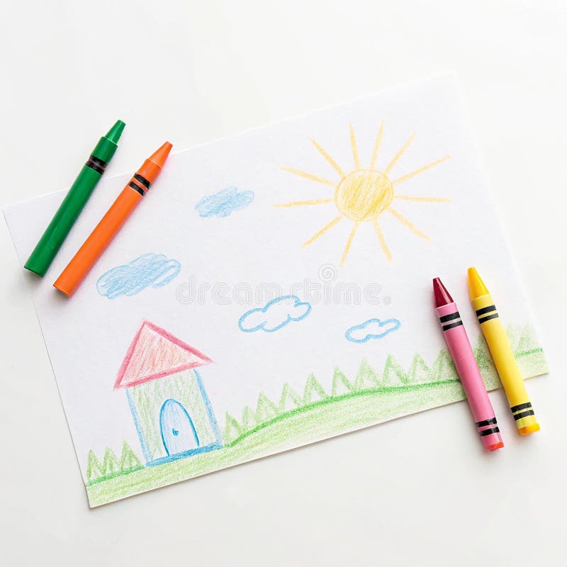 Child Crayon Drawing on White Background Stock Illustration ...