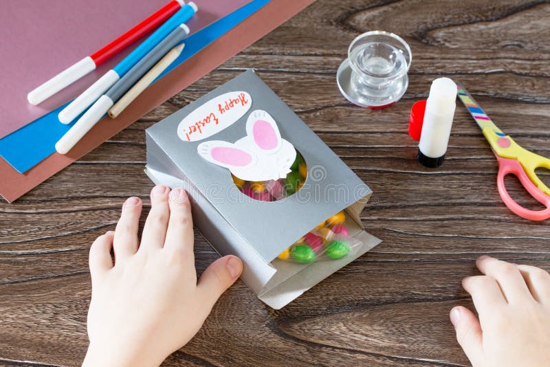 The Child Create a Spring Greeting Card Paper Bird and Birdhouse. Made ...