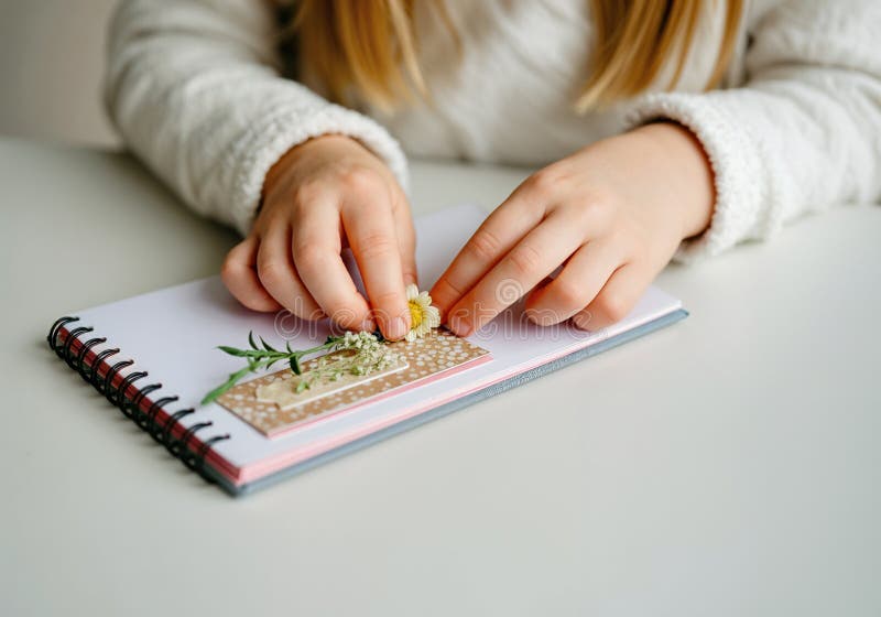 Child Creating Nature Inspired Art with Pressed Flowers in Journal ...