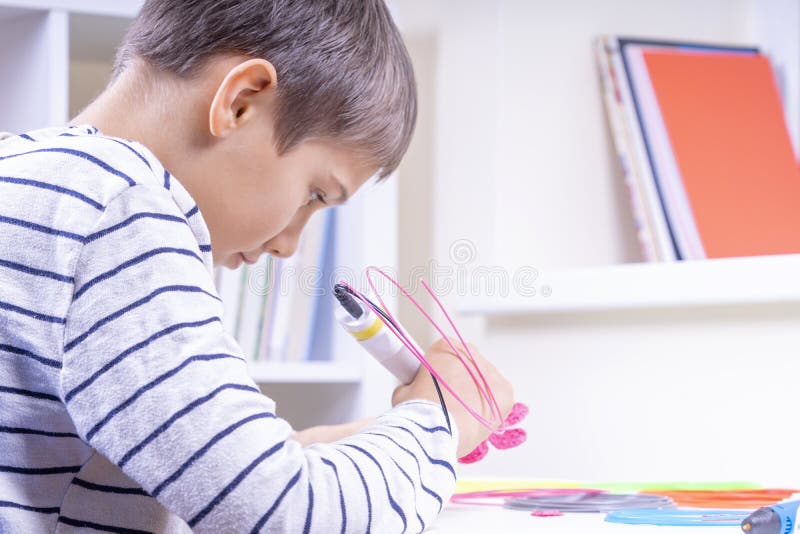 Child Creating New 3d Object with 3d Pen. Learning and Entertainment at ...