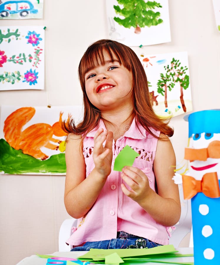 Child with Scissors Cut Paper in Play Room. Stock Photo - Image of ...