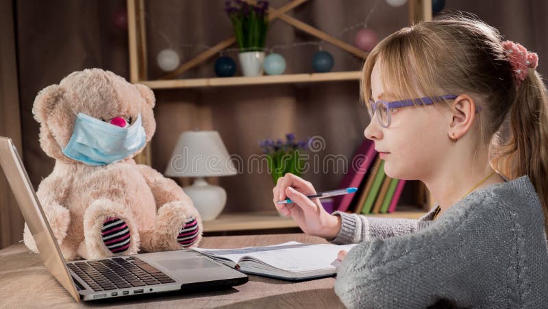 Child Does Lessons at Home during Quarantine, Online Training Stock ...
