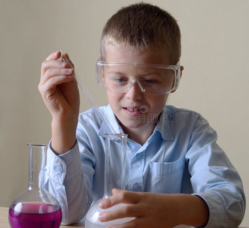 Child is Doing Experiments in Chemistry Stock Image - Image of school ...