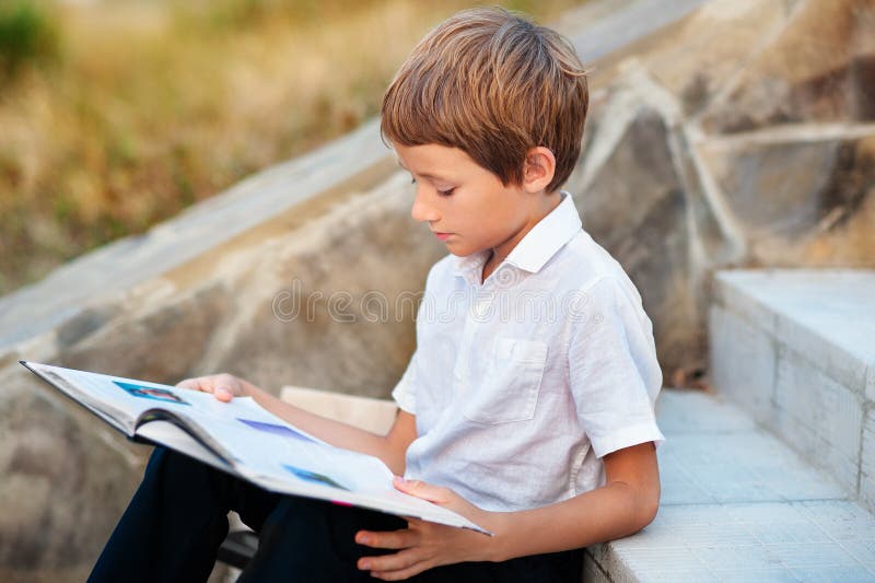 Child Doing His Homework Outdoors after School. Stock Photo - Image of ...