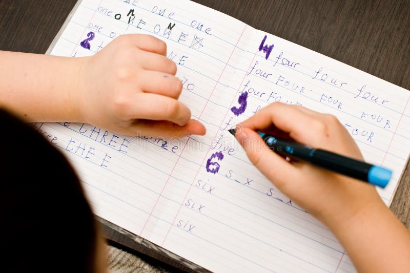 Learning To Write Number Names. Stock Image - Image of english, student ...