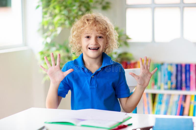 Child Doing School Homework. Online Learning Stock Photo - Image of ...