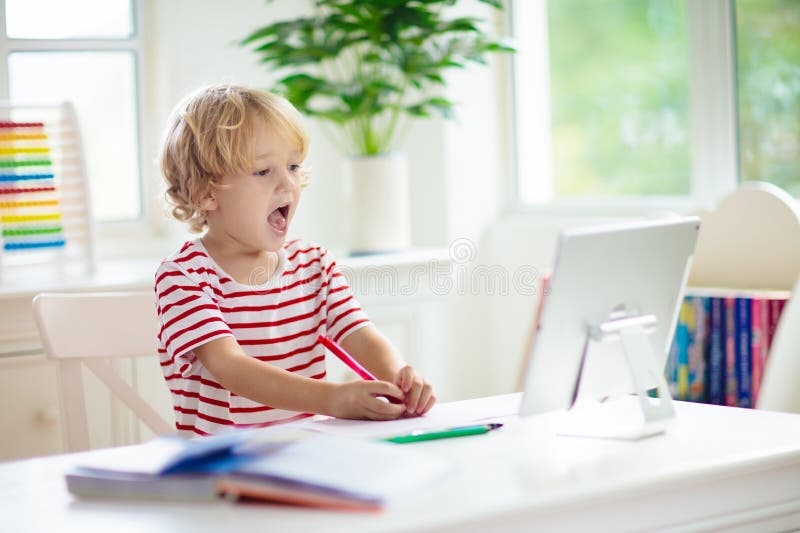 Child Doing School Homework. Online Learning Stock Image - Image of ...