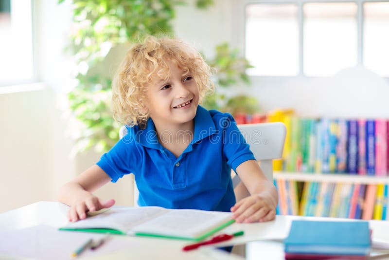 Child Doing School Homework. Online Learning Stock Photo - Image of ...