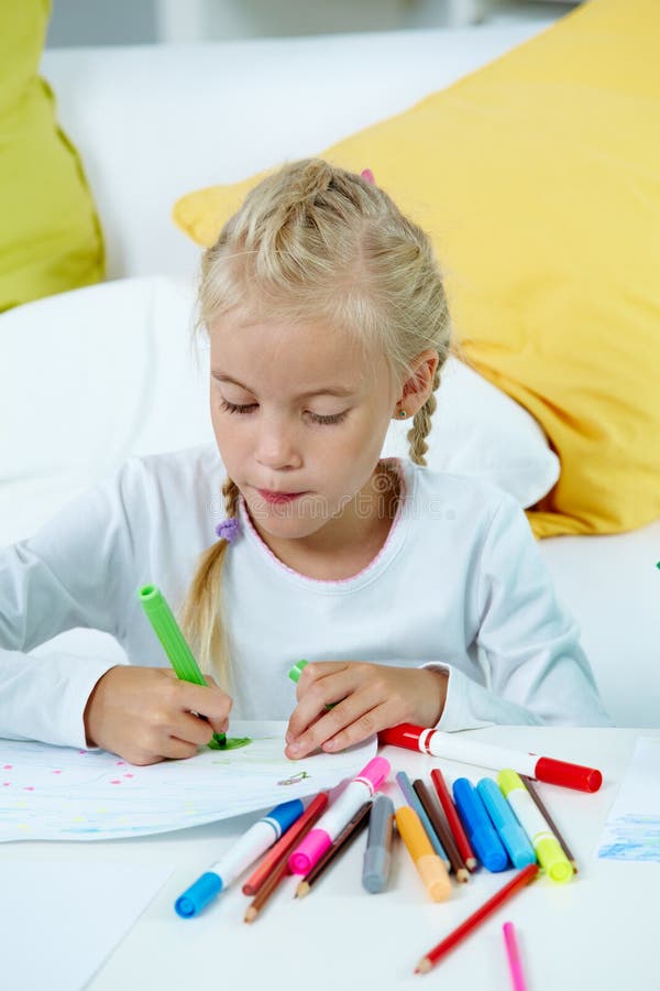 Child drawing stock image. Image of crayon, back, blonde - 23291071
