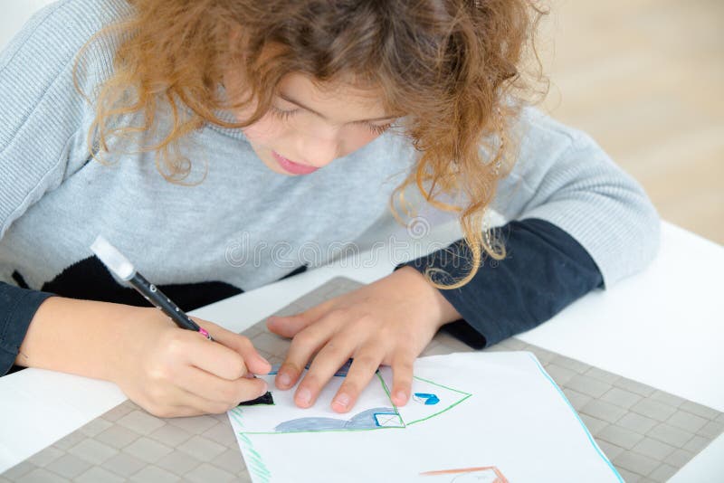 Child drawing alone stock image. Image of pretty, leisure - 245861011