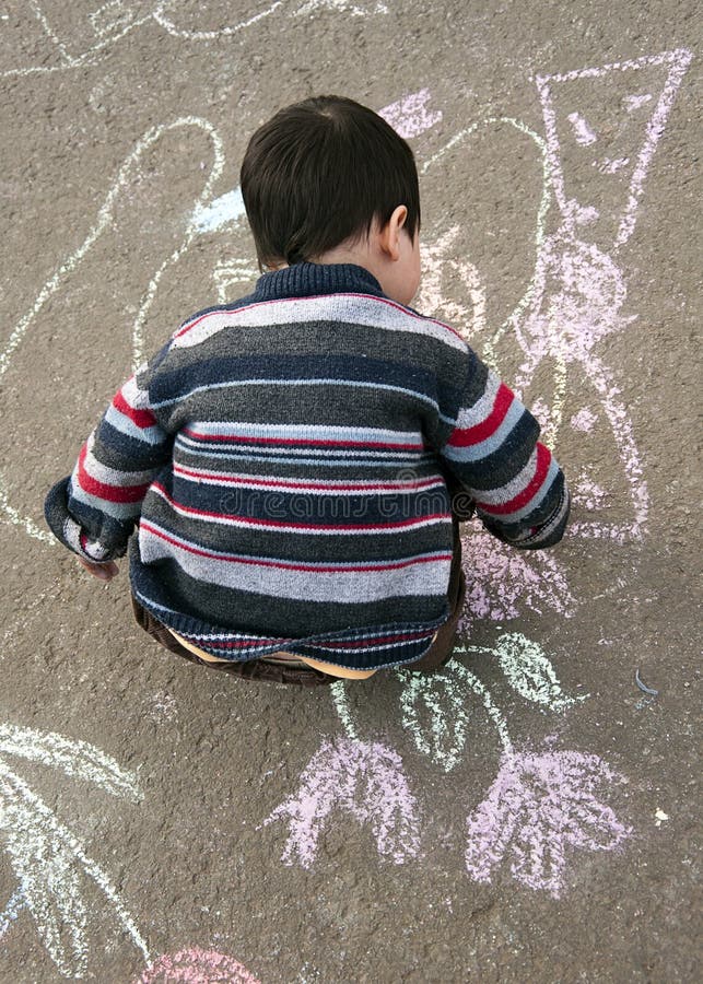 Child drawing with chalk stock photo. Image of pavement - 35374142